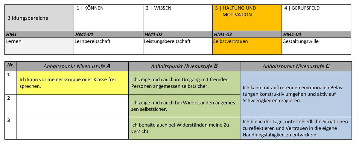 Selbstvertrauen Haltung Berufsorientierungs-Kompetenzraster MOOCit – MOOCit