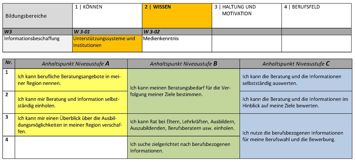 Unterstuetzungssysteme Institutionen Wissen Berufsorientierungs-Kompetenzraster MOOCit – MOOCit